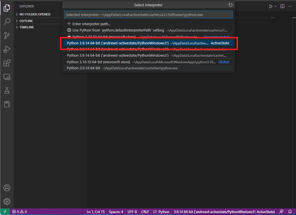 Visual Studio Code ActiveState Platform Documentation